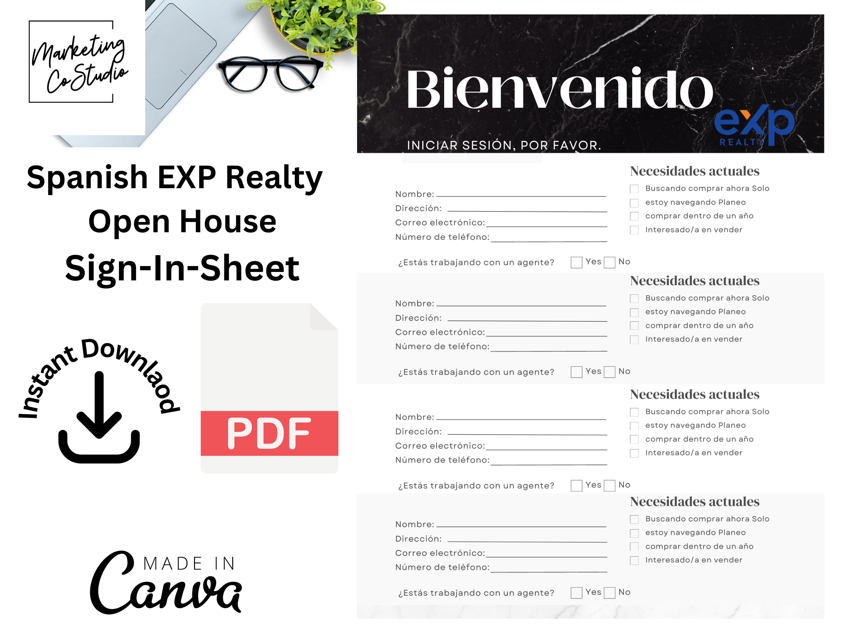 EXP Spanish Open House Sign-in Sheet | Real Estate Marketing | Instant ...