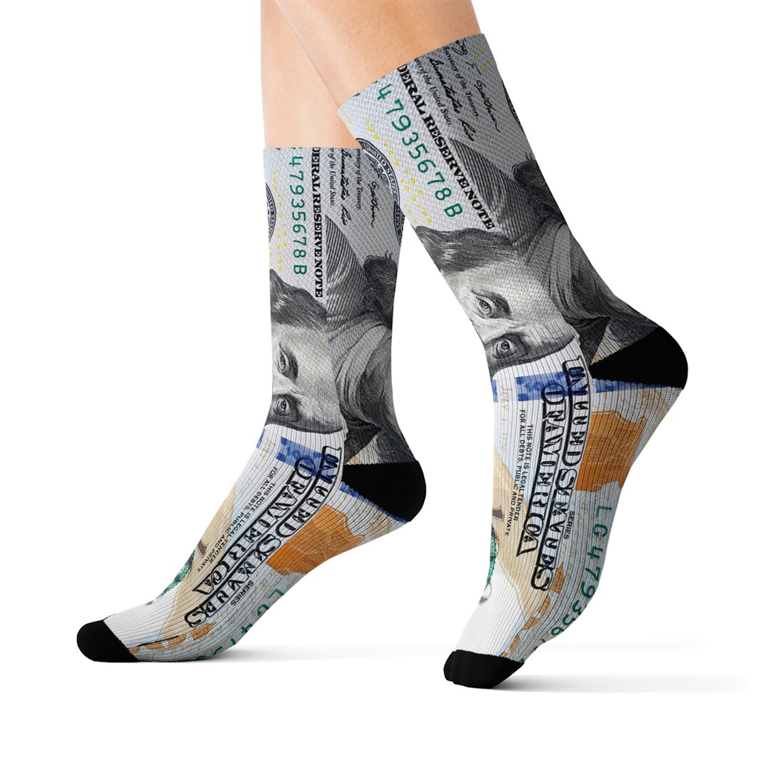 100 Dollar Bill Money Design Printed Crew Socks for Men Women and Kids ...