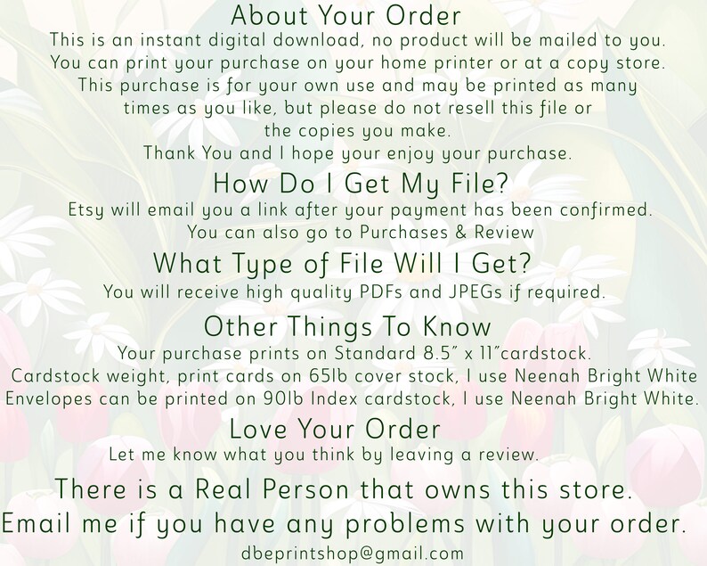 Printable Digital Paper-gift Tag Set-spring Floral-tulip & Daisy ...