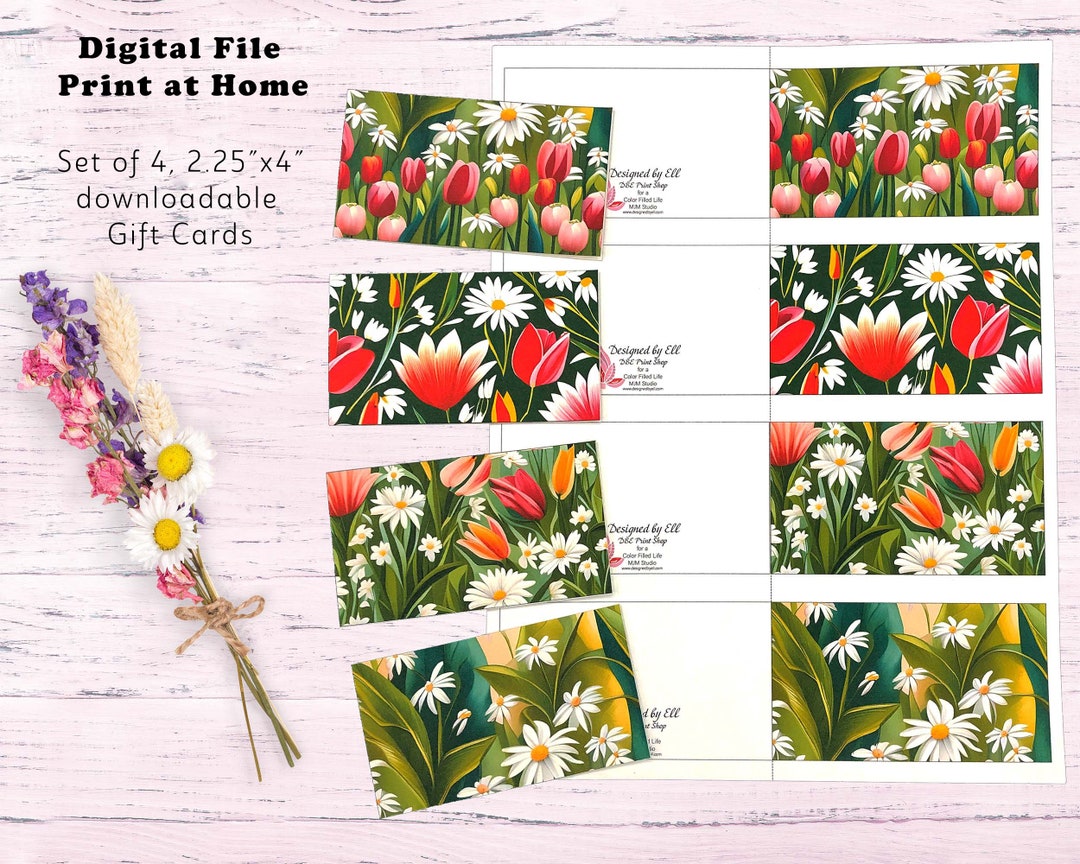 Printable Digital Paper-gift Tag Set-spring Floral-tulip & Daisy ...