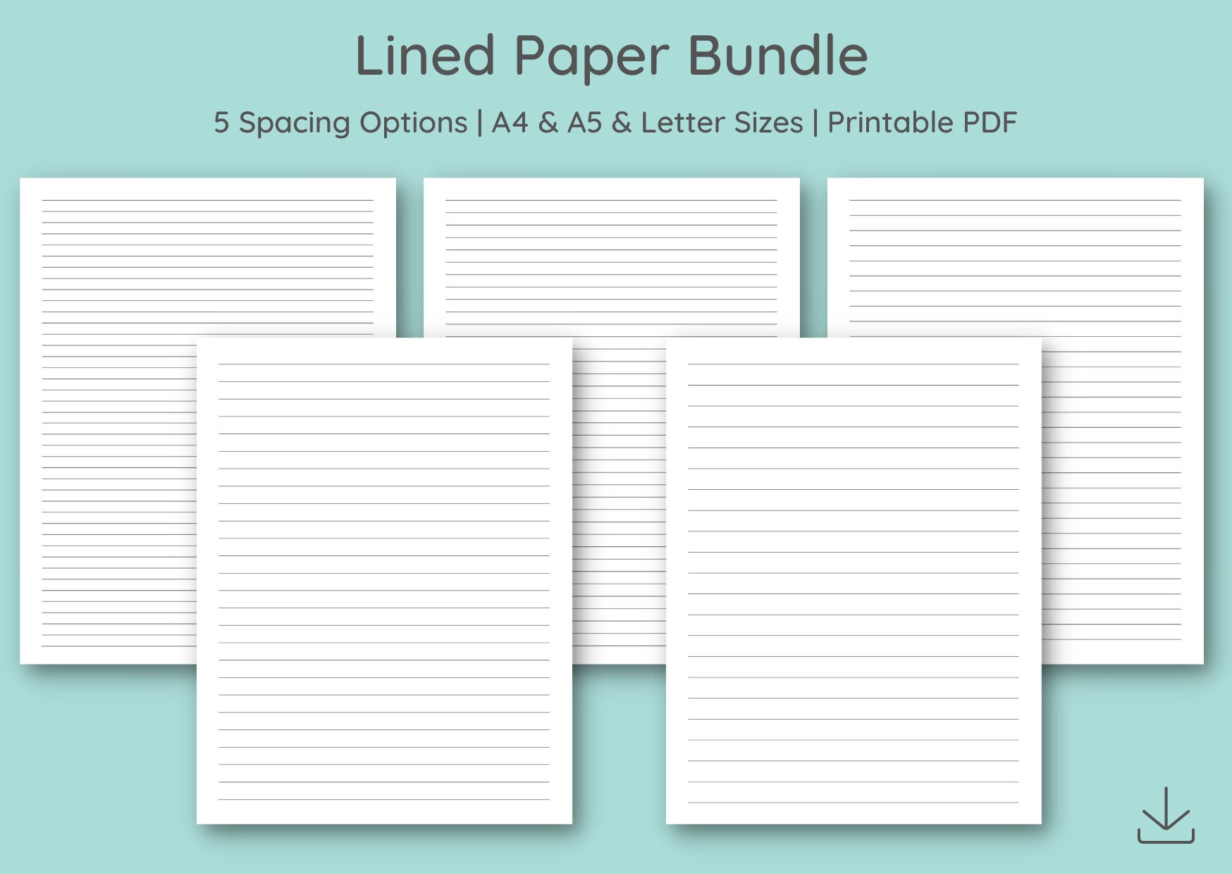 Set Of 5 Printable Lined Paper 15 Templates Wide Ruled Paper College 