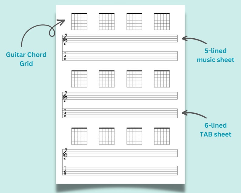 Printable Guitar Chord TAB Music Sheet | Blank Guitar Music Paper ...