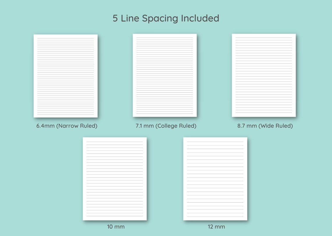 Set of 5 Printable Lined Paper 15 Templates Wide Ruled Paper College ...