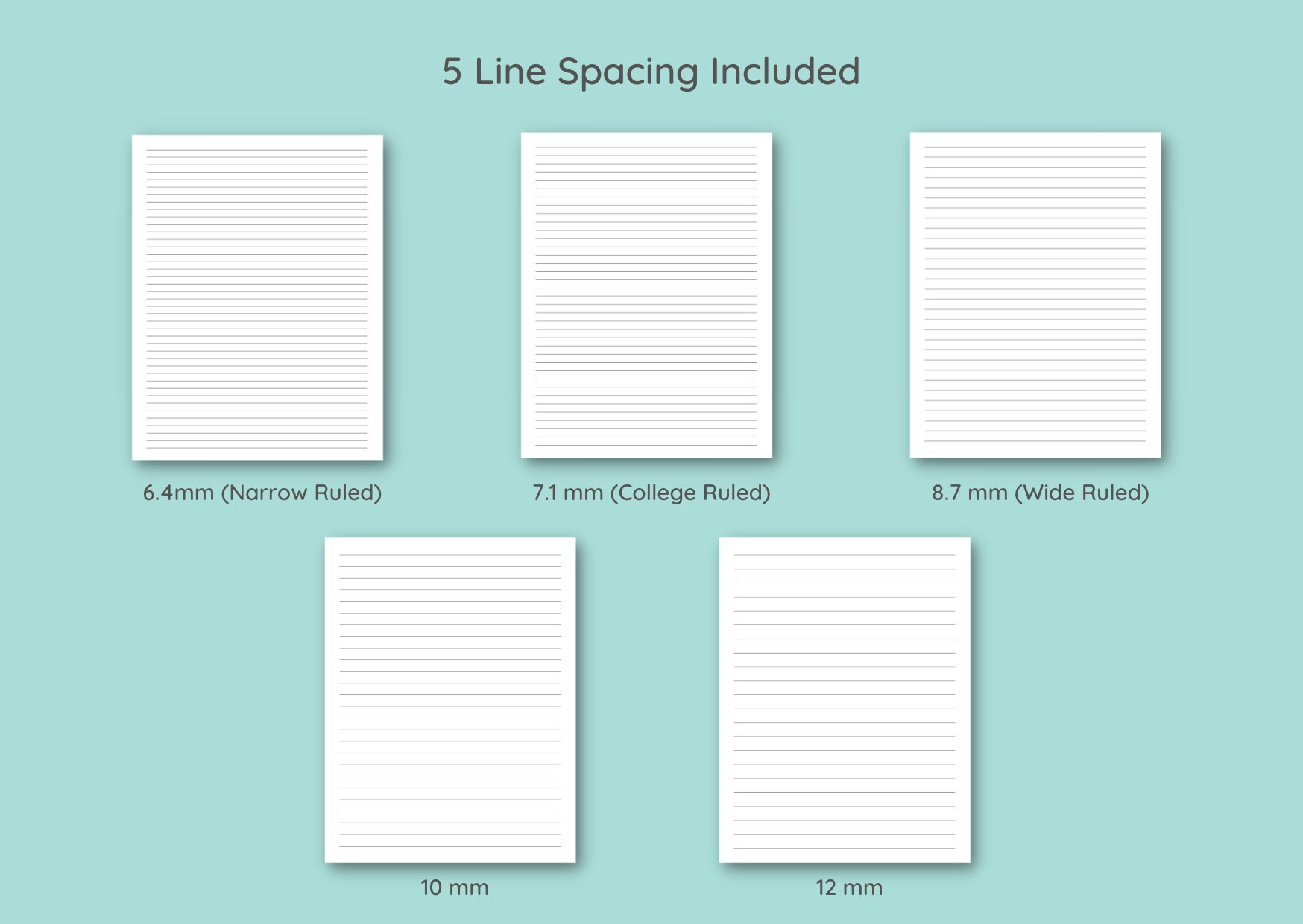 Set of 5 Printable Lined Paper 15 Templates Wide Ruled Paper College ...