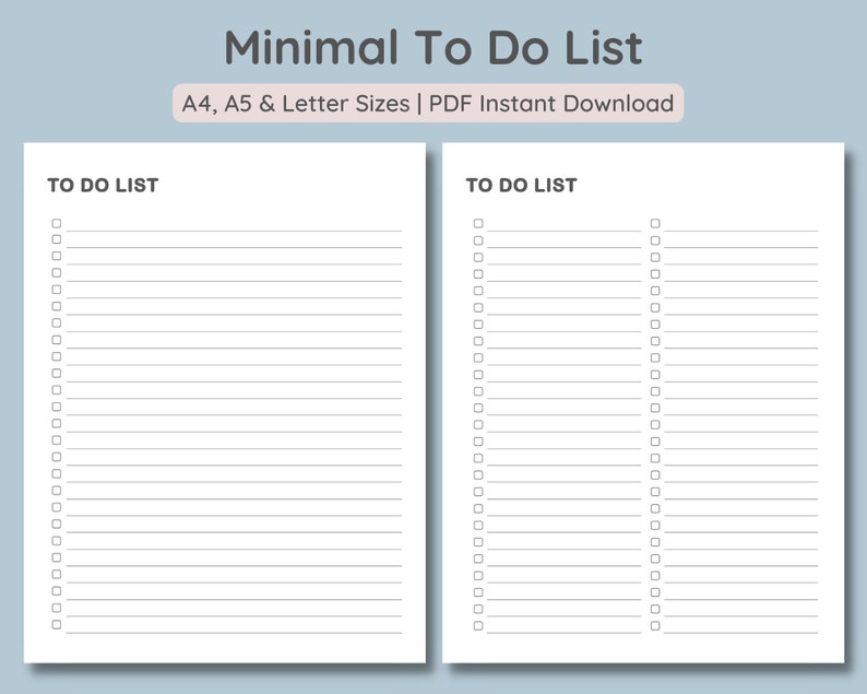 Minimal to Do List Printable To-do List Minimalistic Task Check List A4 ...
