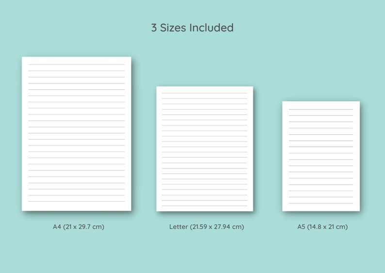 Set of 5 Printable Lined Paper 15 Templates Wide Ruled Paper College ...