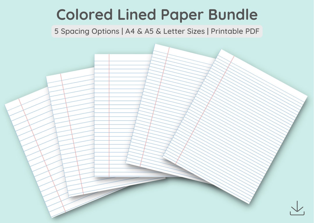 Set of 5 Colored Printable Lined Paper With Vertical Line | 15 ...