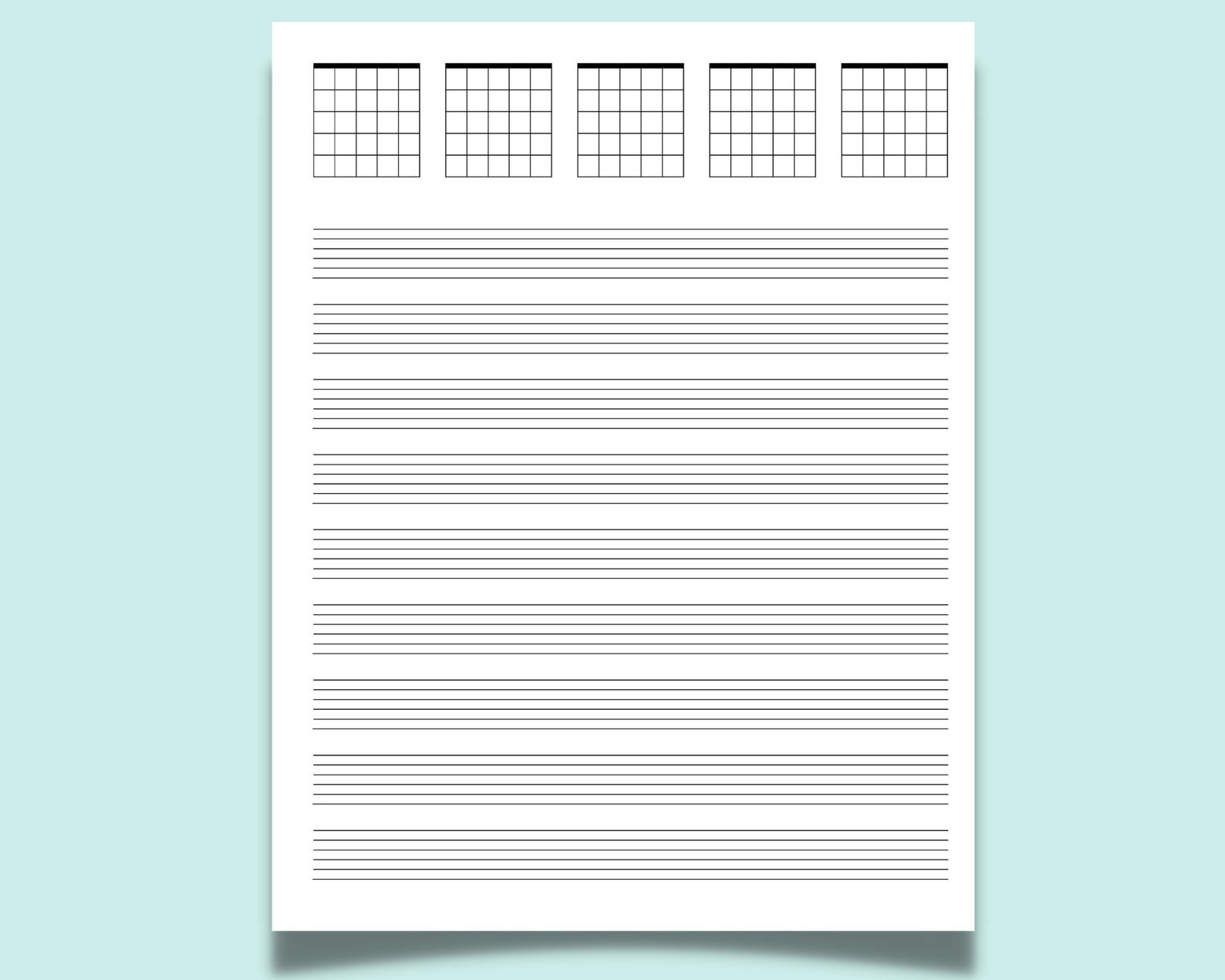 Set of 6 Printable Guitar Music Sheet Bundle | 18 Templates | Guitar ...