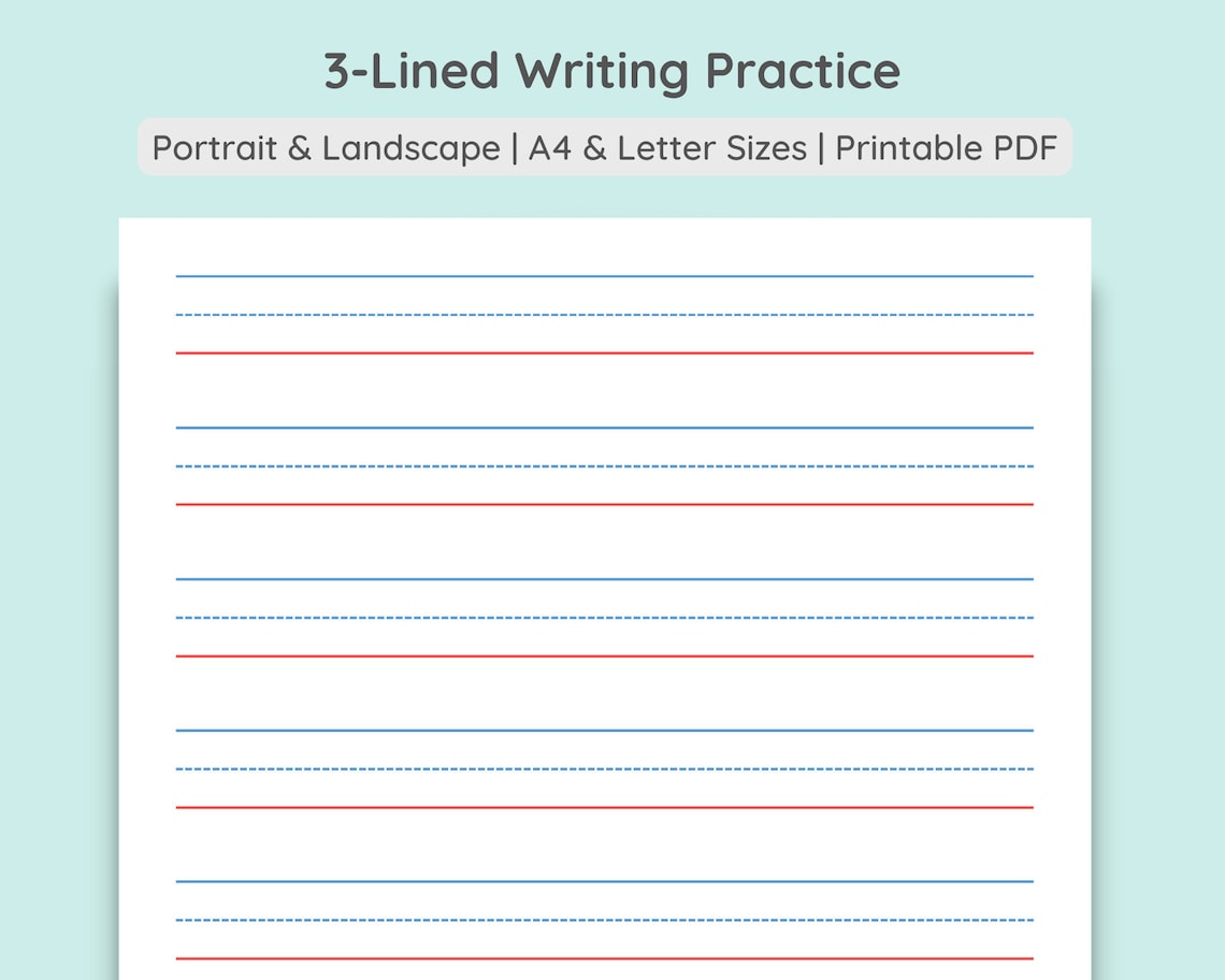3-lined Writing Practice Paper | Handwriting Penmanship Calligraphy ...