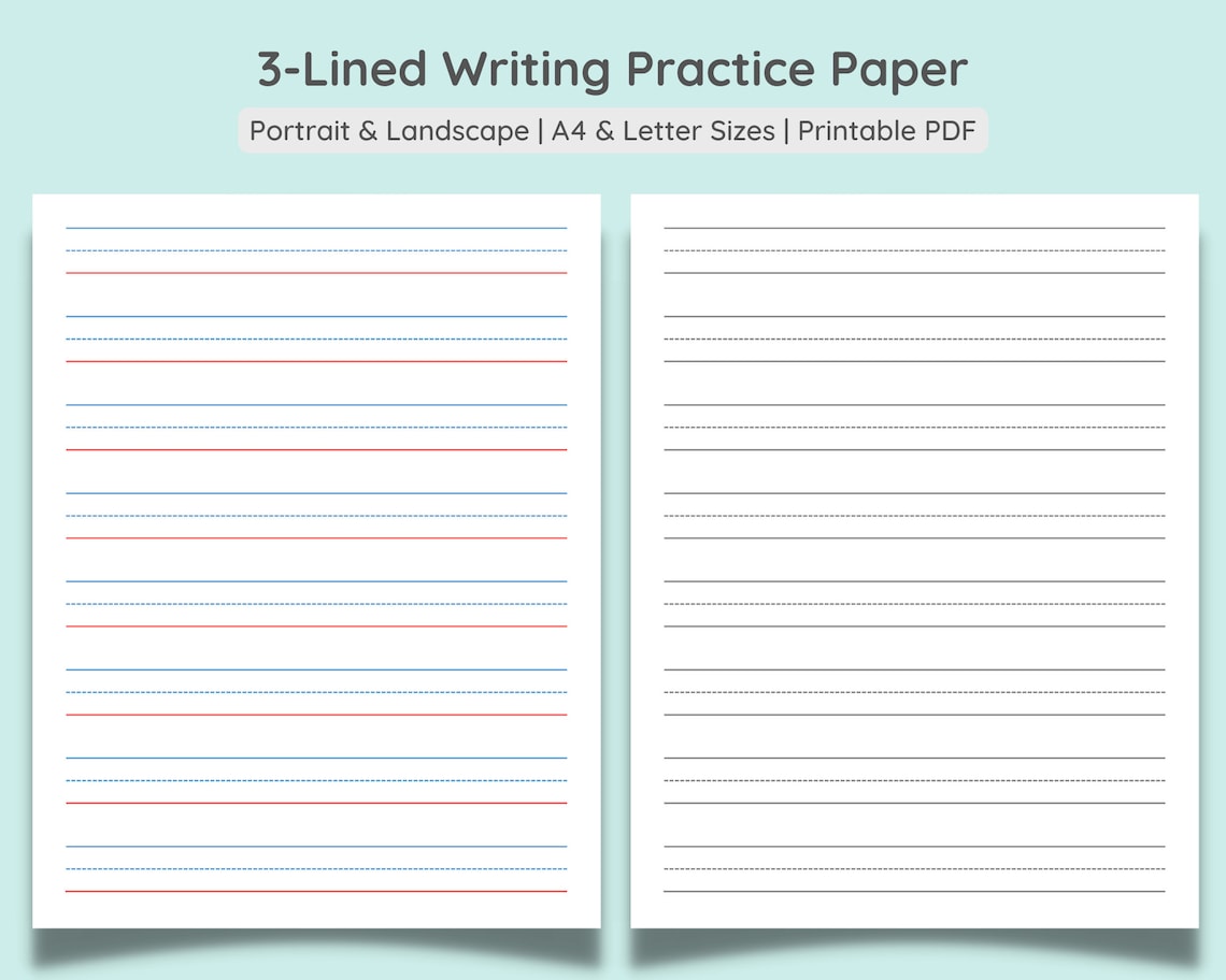 3-lined Writing Practice Paper | Handwriting Penmanship Calligraphy ...