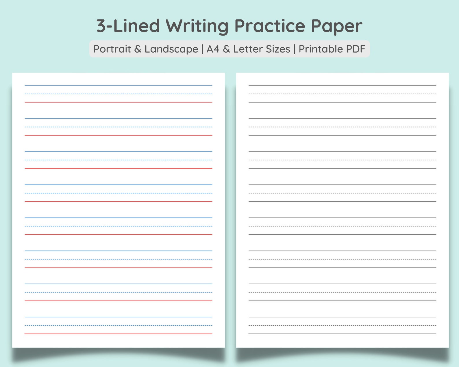 3-lined Writing Practice Paper | Handwriting Penmanship Calligraphy ...
