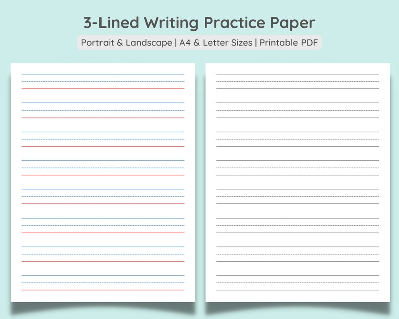 3-lined Writing Practice Paper | Handwriting Penmanship Calligraphy ...