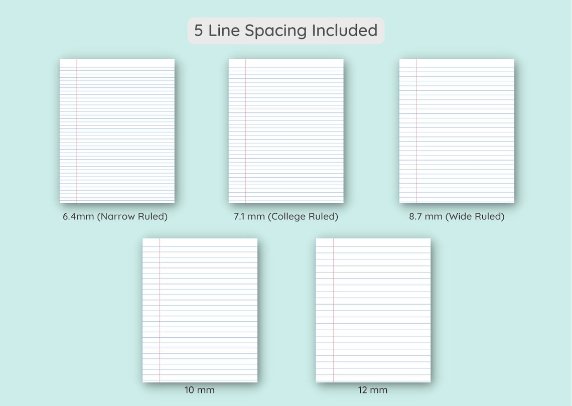 Set of 5 Colored Printable Lined Paper With Vertical Line | 15 ...