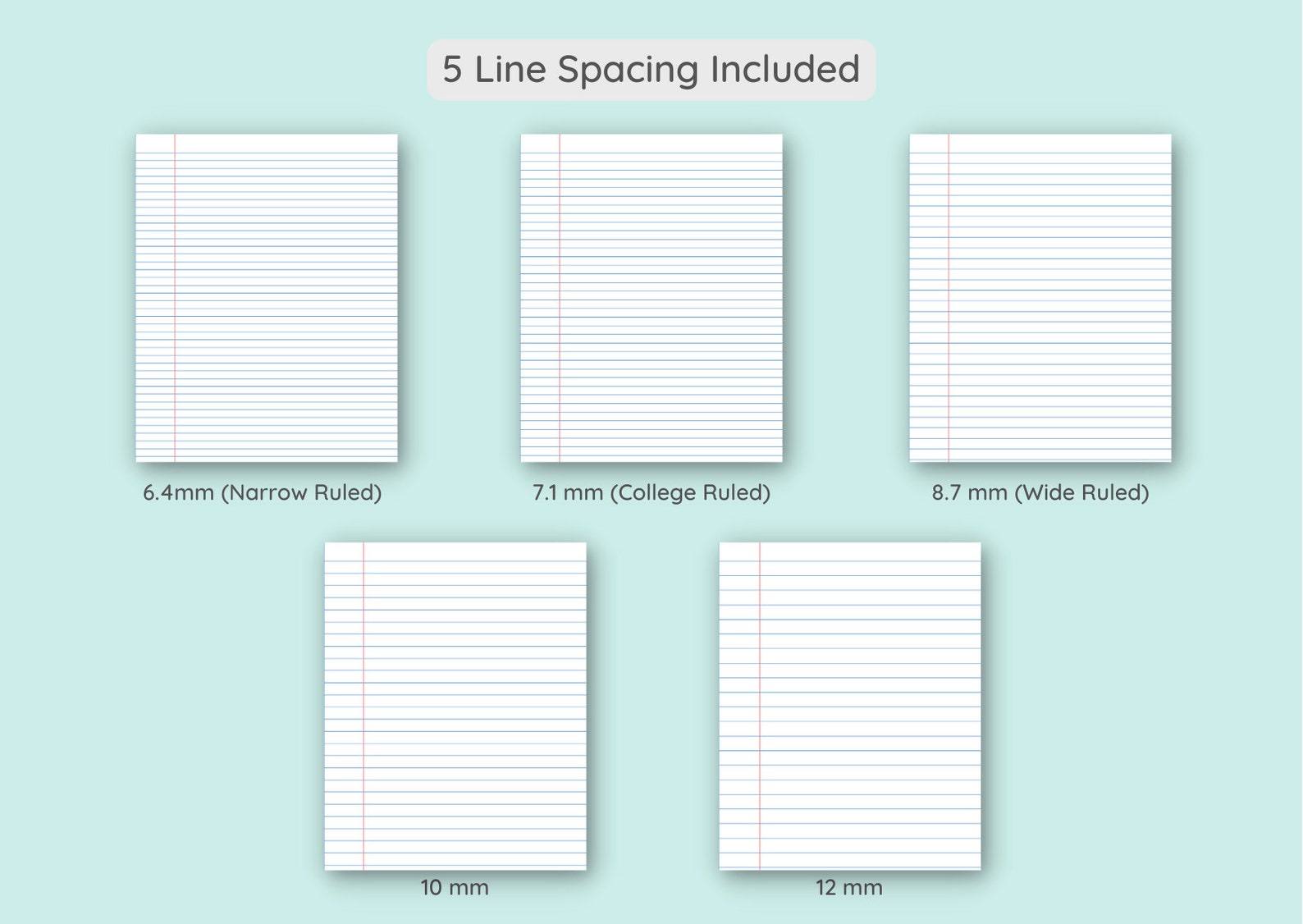Set of 5 Colored Printable Lined Paper With Vertical Line | 15 ...