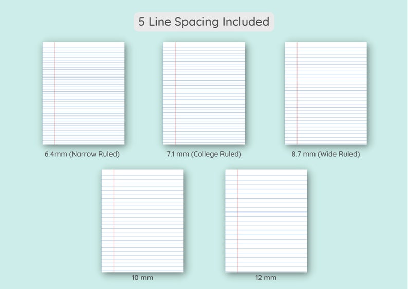 Set of 5 Colored Printable Lined Paper With Vertical Line | 15 ...