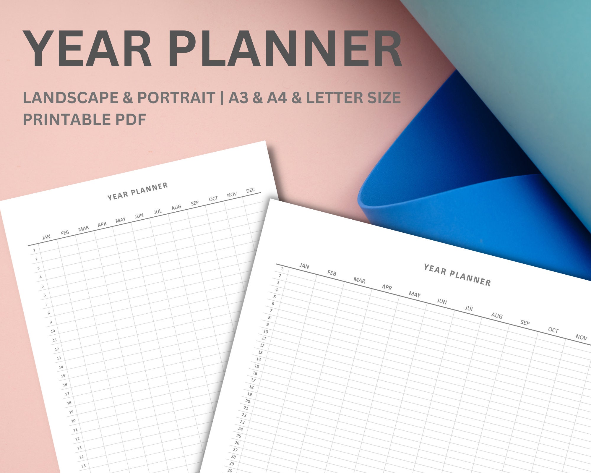 Year Planner on One Page | Printable Wall Yearly Calendar ...