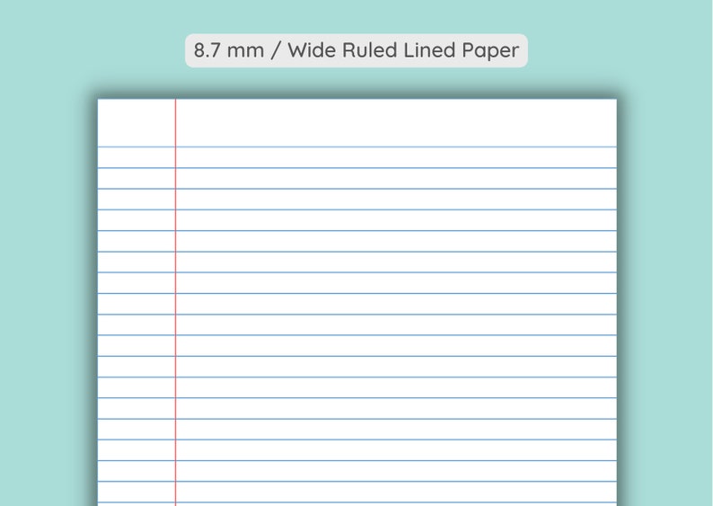 Set of 5 Colored Printable Lined Paper With Vertical Line | 15 ...