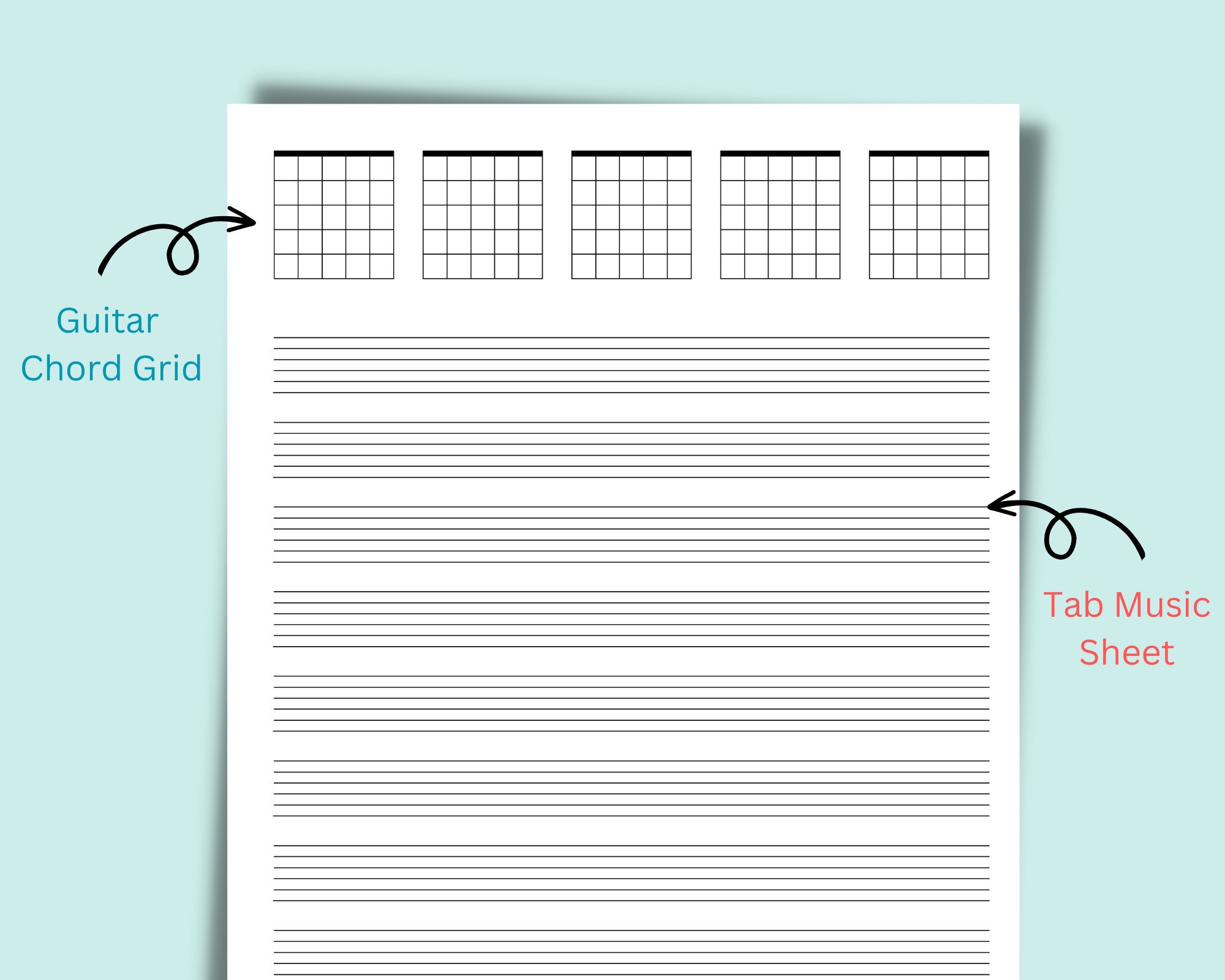 Guitar Chord Grid and TAB Music Sheet Blank Guitar Chord Chart With ...