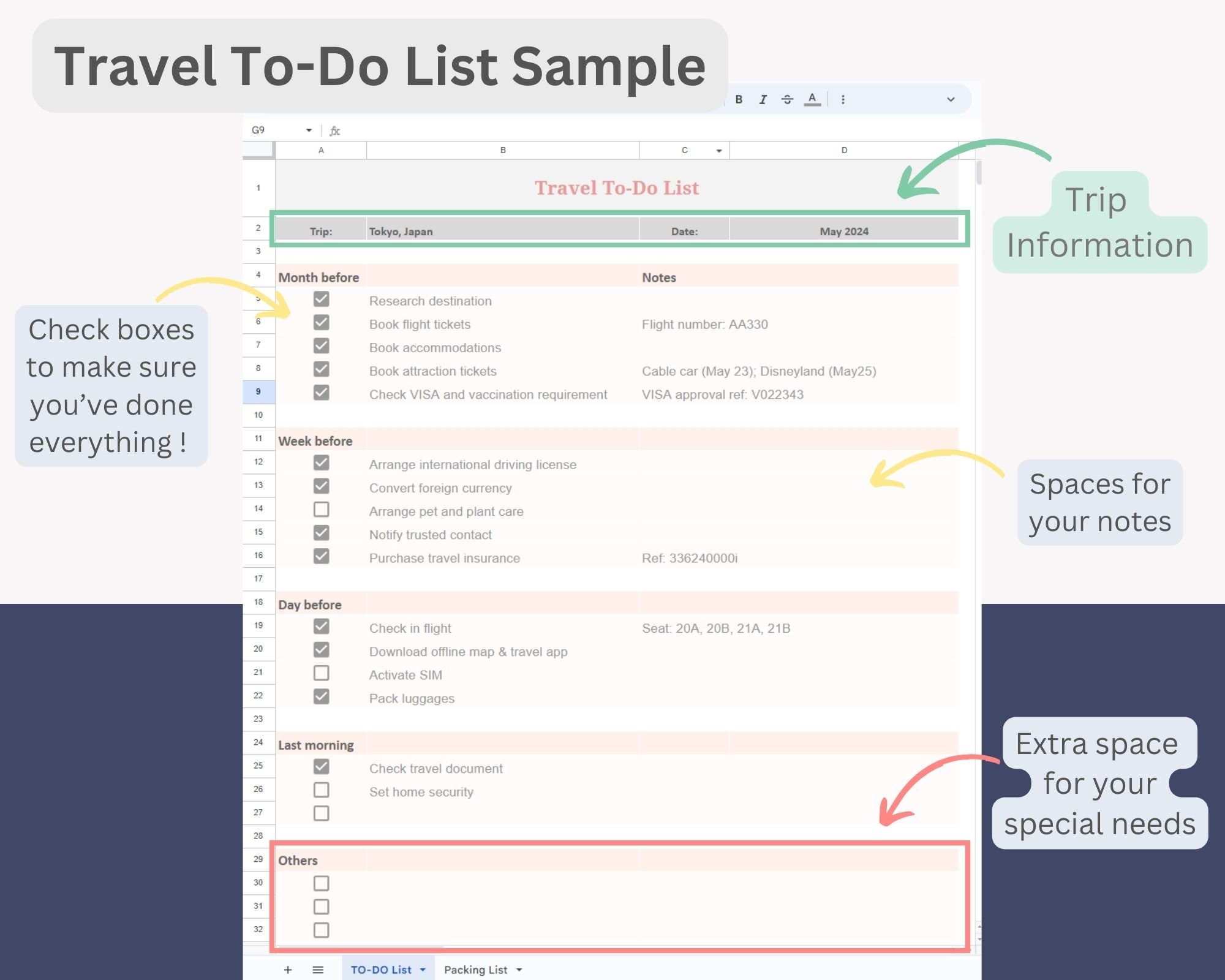 Editable Travel Packing List | Travel To-do Planner | Luggage Checklist ...