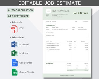 Editable Purchase Order Template Auto-calculation PDF, MS Word, MS Excel, Google Docs, Google ...