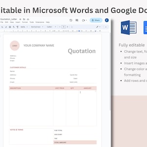 Editable Quotation Template | Auto-calculation | PDF, MS Word, MS Excel ...