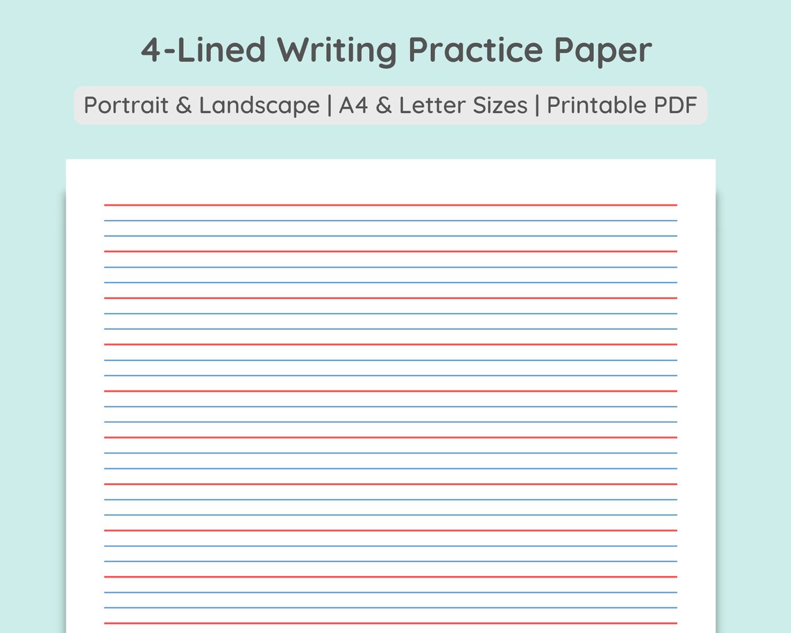 4-lined Writing Practice Paper | Handwriting Penmanship Calligraphy ...