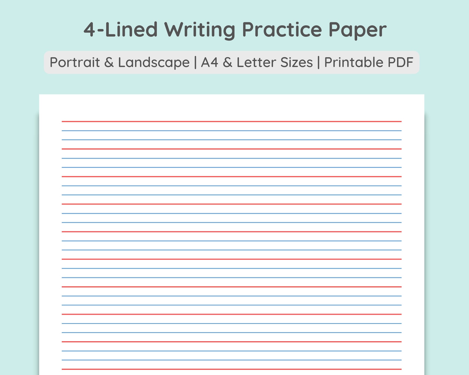 4-lined Writing Practice Paper | Handwriting Penmanship Calligraphy ...