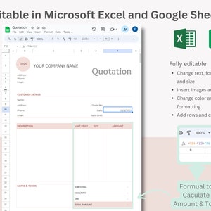 Editable Quotation Template | Auto-calculation | PDF, MS Word, MS Excel, Google Docs, Google ...