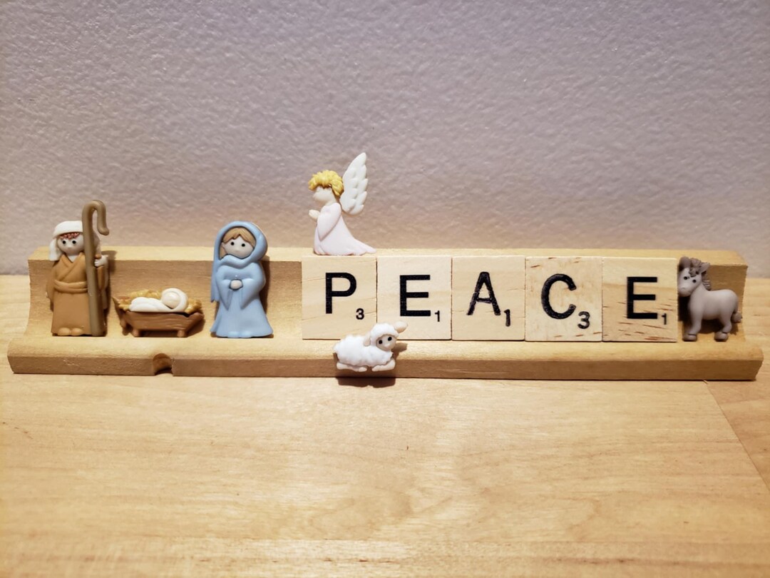 Peace Nativity Christmas Themed Scrabble Tile Holder Word Display Piece ...