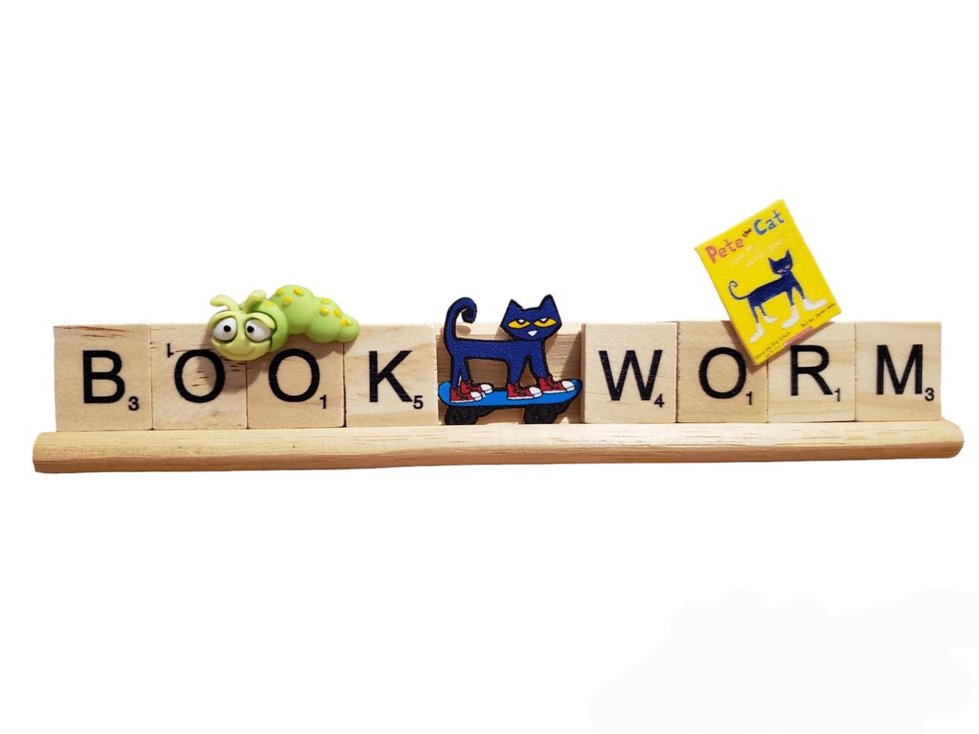 Book Worm Scrabble Name Plate for Desk, Shelf, Classroom, Windowsill ...