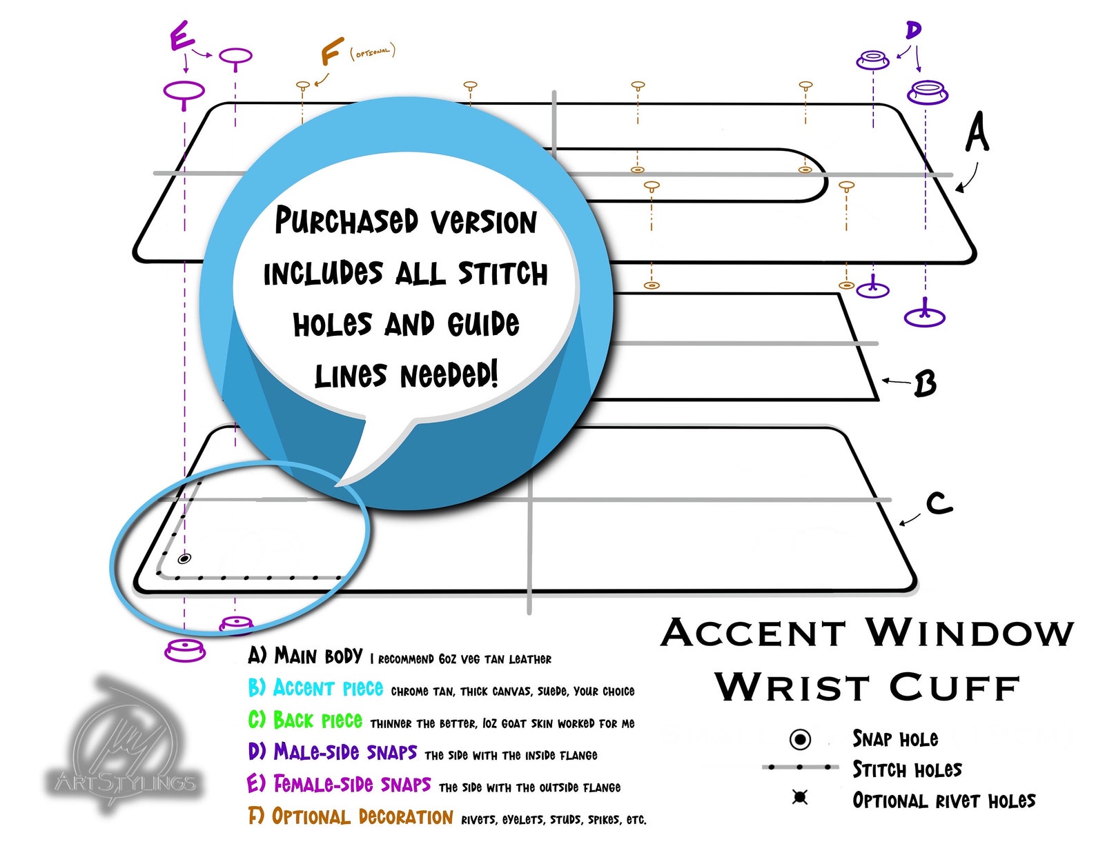 Accent Window Leather Wrist Cuff Pattern - Instant Digital Download - Etsy
