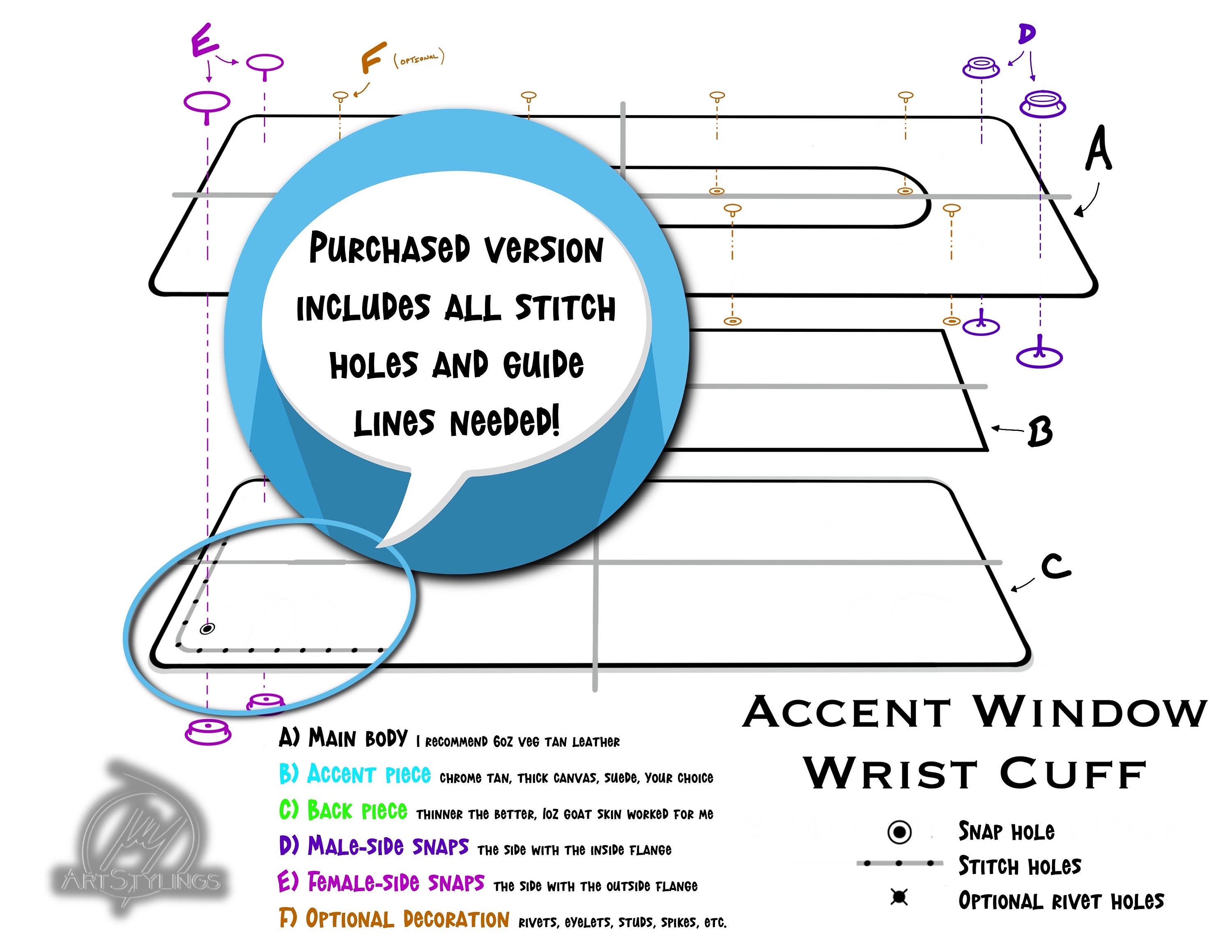 Accent Window Leather Wrist Cuff Pattern - Instant Digital Download - Etsy