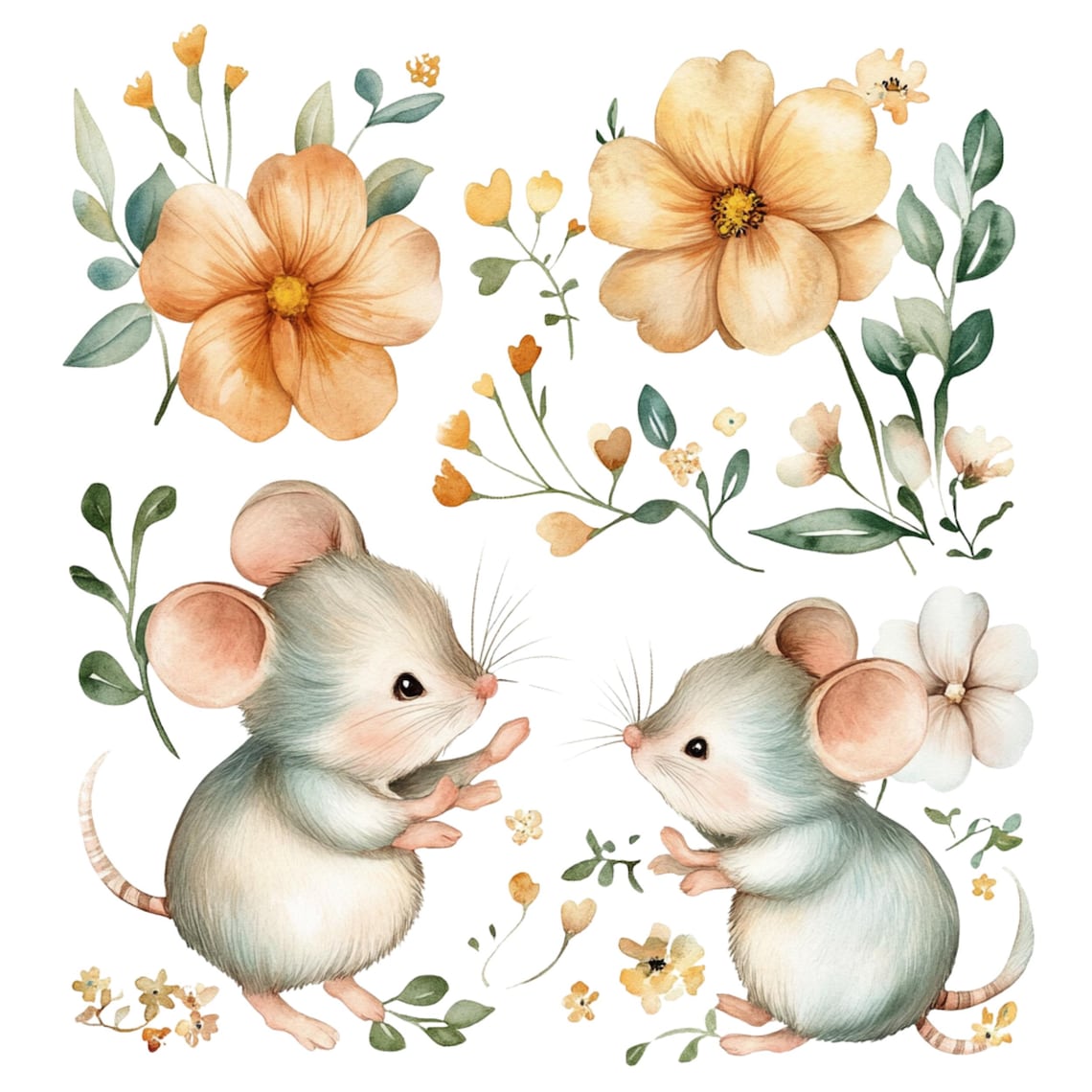 Mouse and Flower Clipart Set for Digital Download 4 High-quality JPG ...