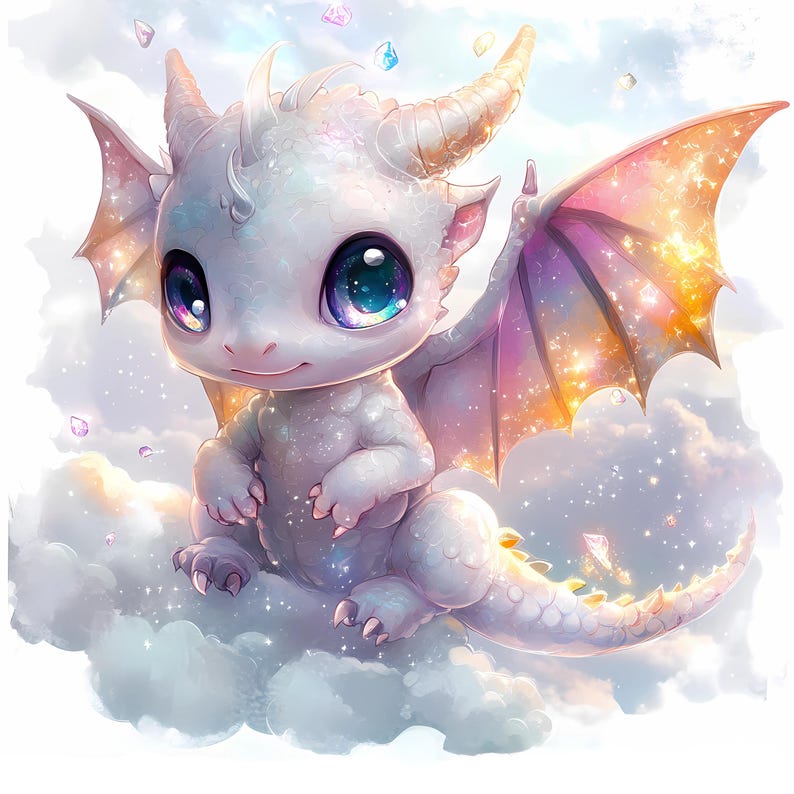 10 Whimsical Baby Dragon Clipart - Pastel Fantasy Illustration With ...