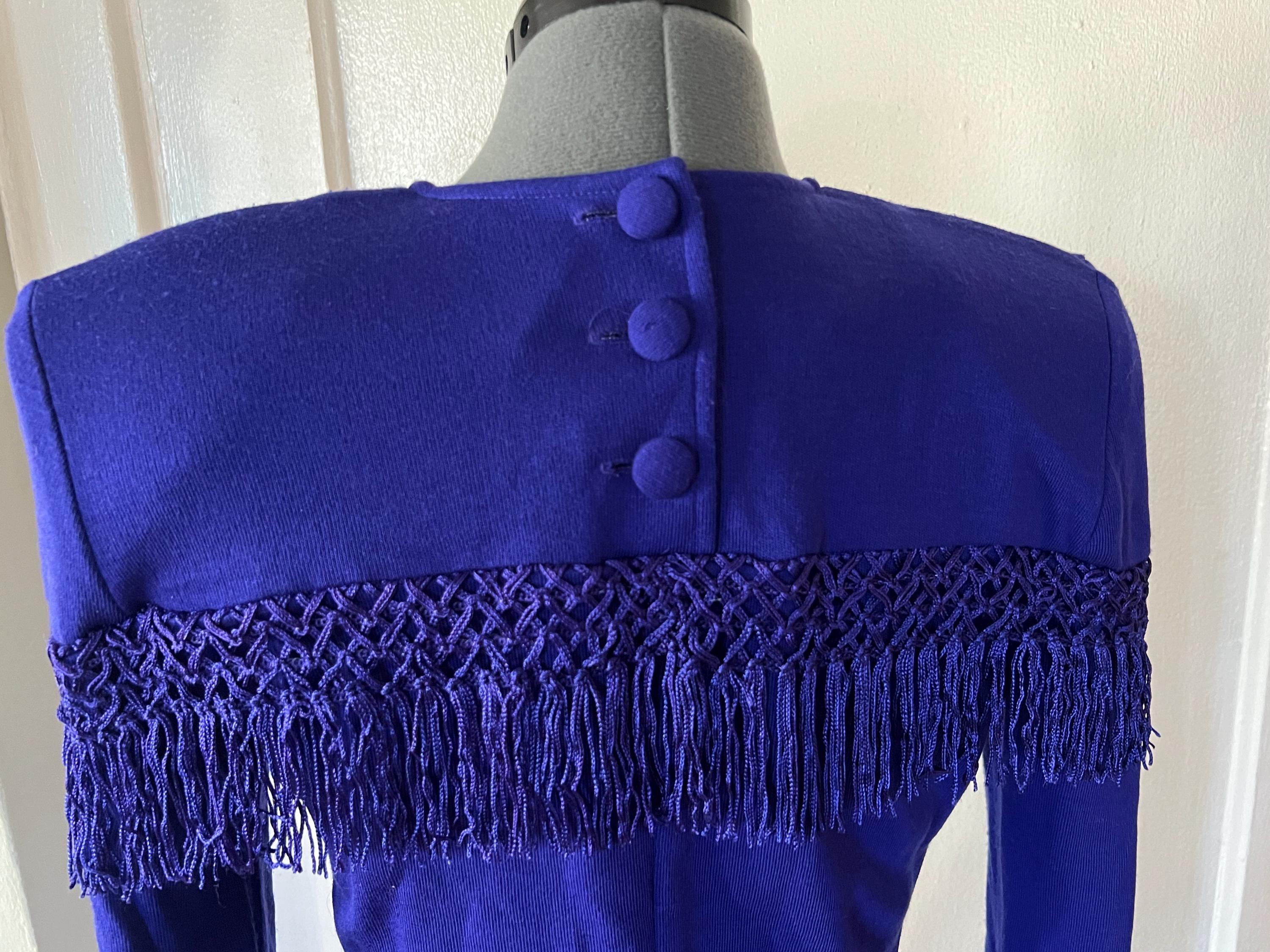 Vintage 80s Western Style Fringe Purple/blue Sweater Dress - Size Small ...