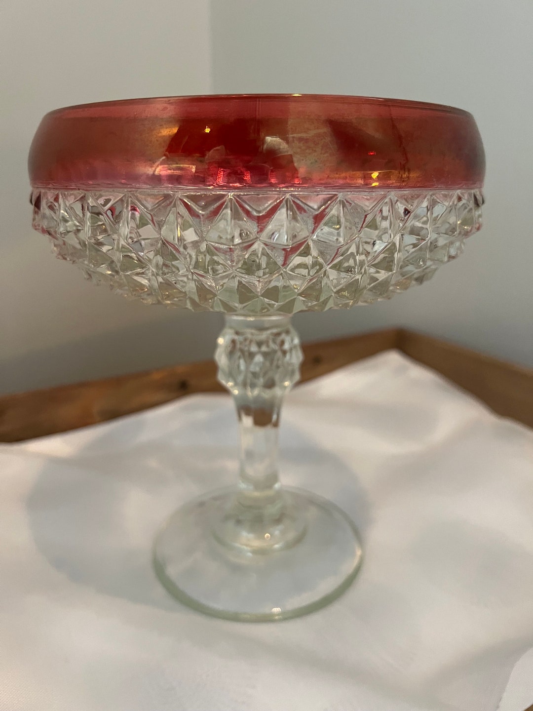 Indiana Glass Diamond Point Ruby Compote Dish - Etsy