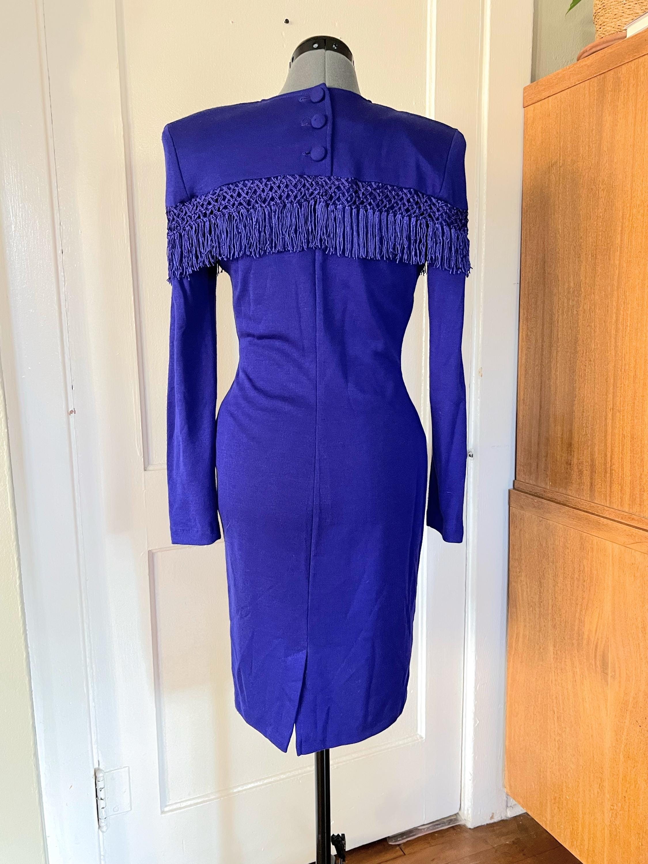 Vintage 80s Western Style Fringe Purple/blue Sweater Dress - Size Small ...