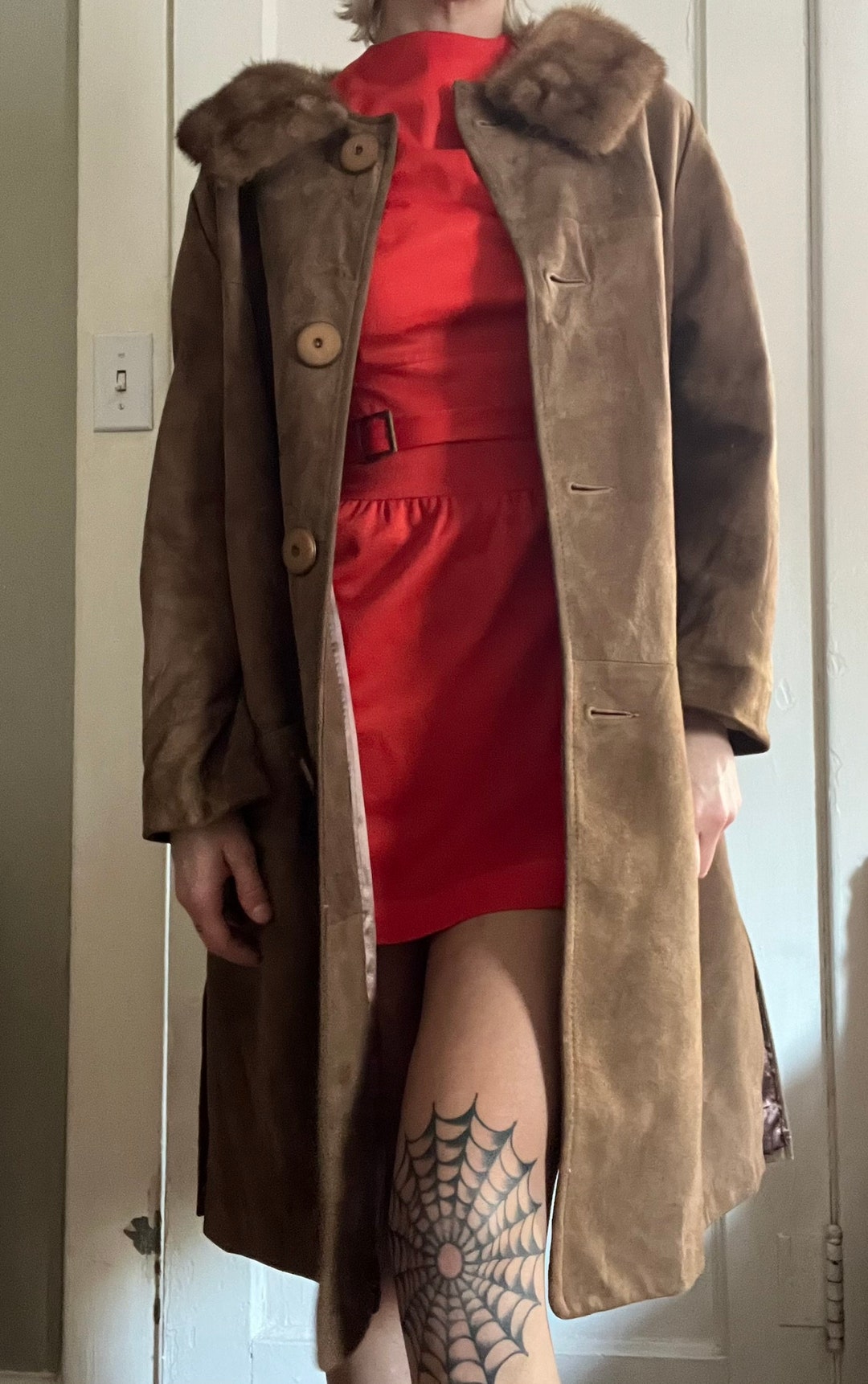 VTG 60s Long Suede Buttoned Coat With Mink Fur Collar - Etsy