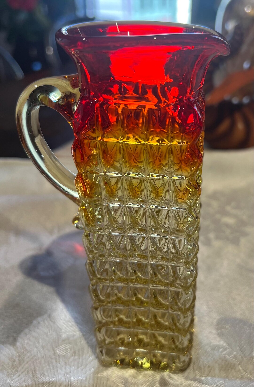Kanawha Glass Diamond Point Amberina Pitcher - Etsy