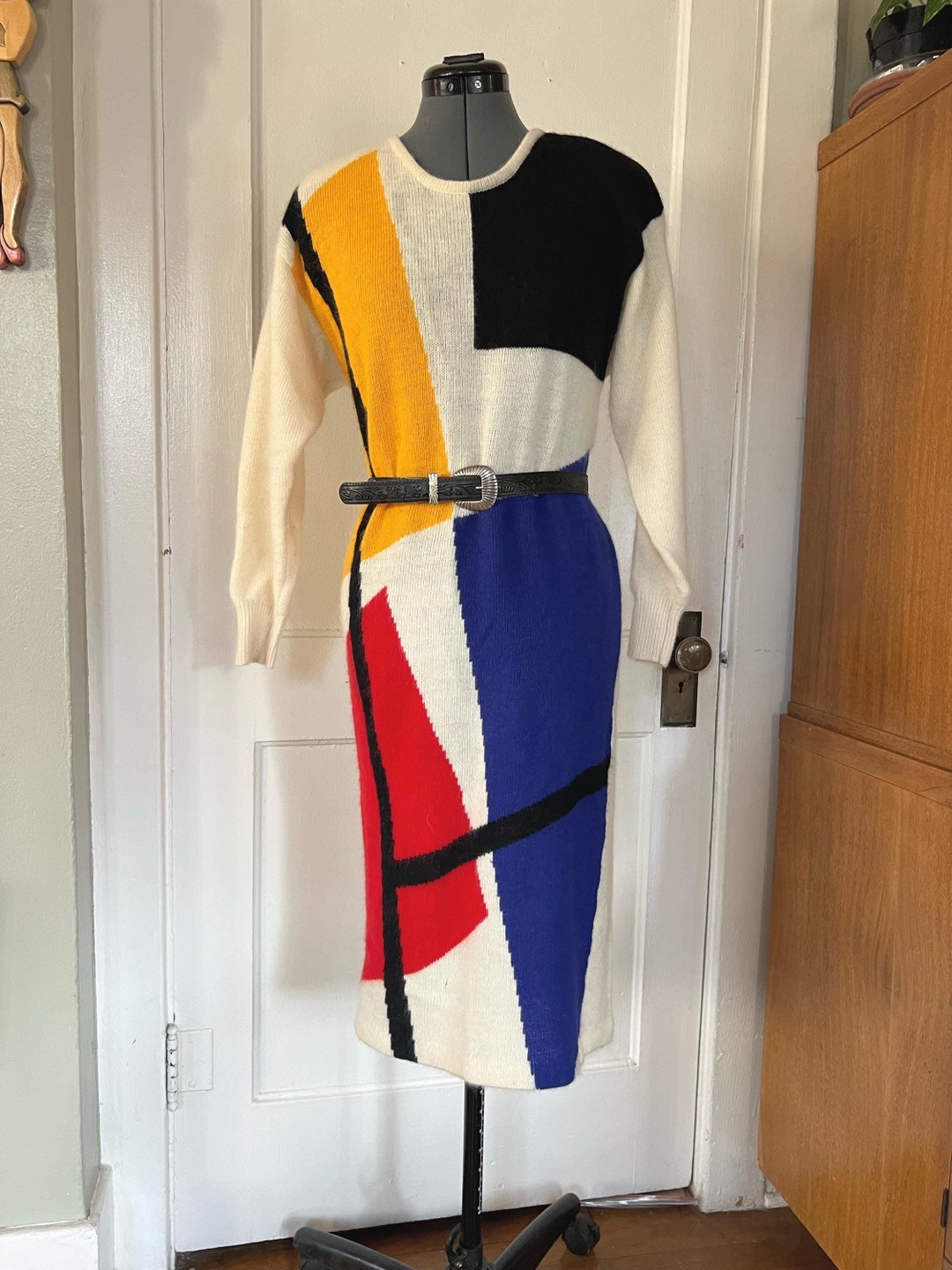 Retro 80s IB Diffusion Color Block Wool Mohair Sweater Dress | Size ...