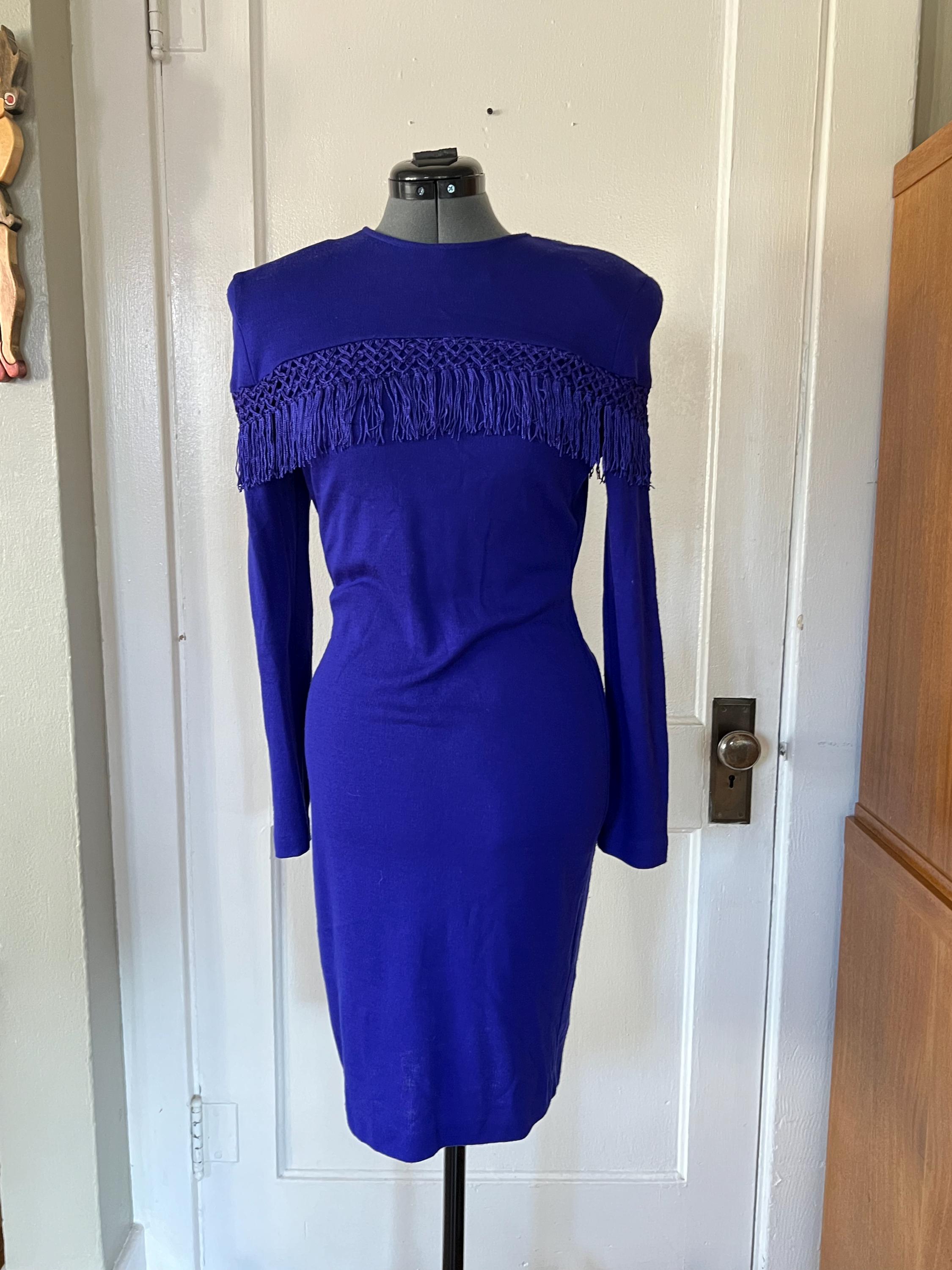 Vintage 80s Western Style Fringe Purple/blue Sweater Dress - Size Small ...