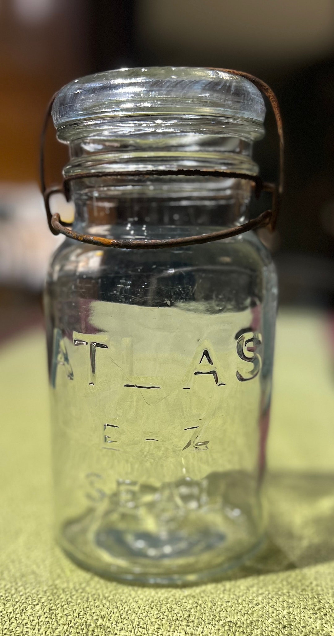 Vtg Atlas EZ Seal Clear Glass Canning Jar W/ Glass Lid and Metal Bail ...