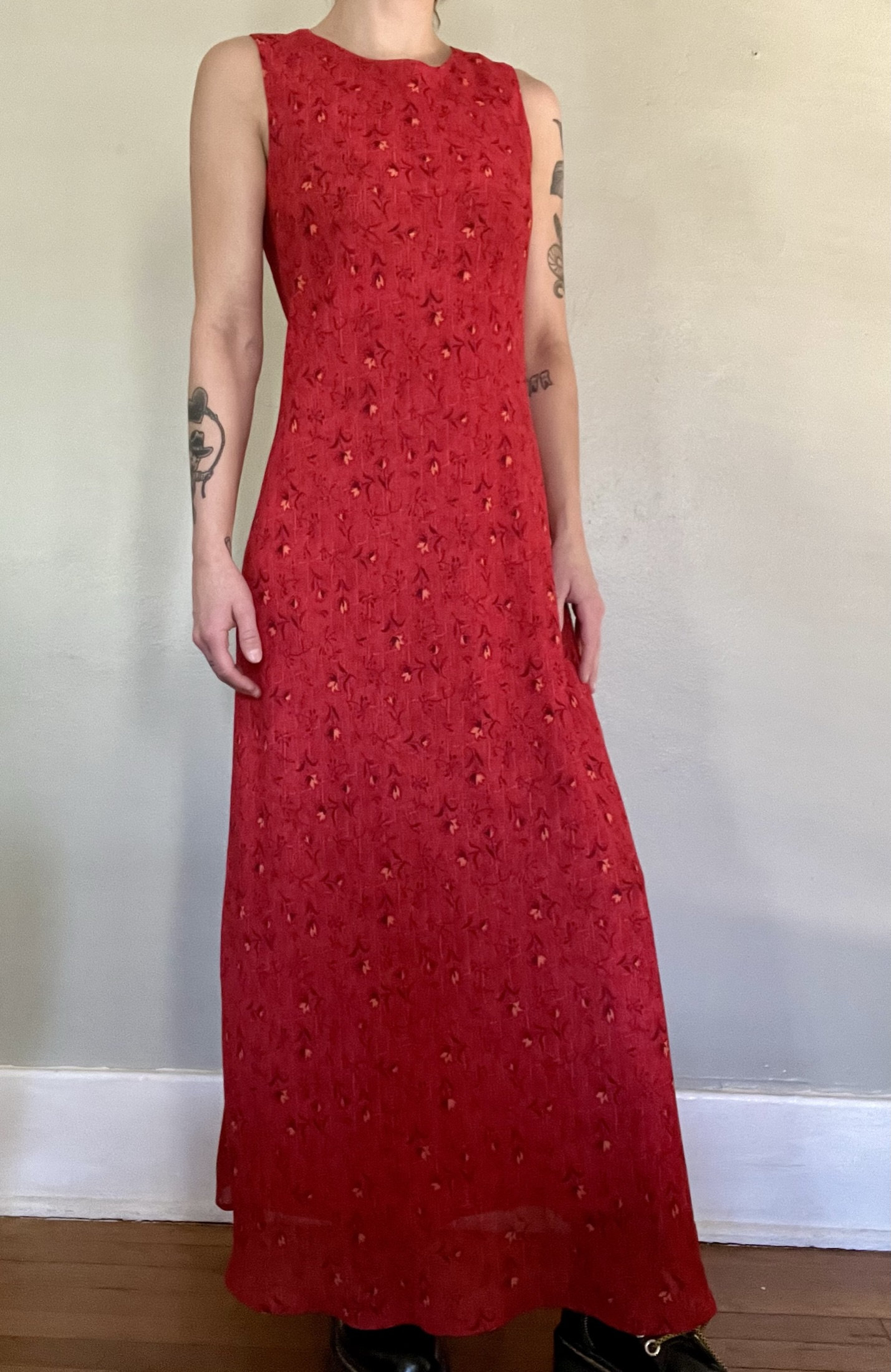 90s Vintage Whimsigoth Maxi Dress Red Floral Pattern / Cleo Petites ...