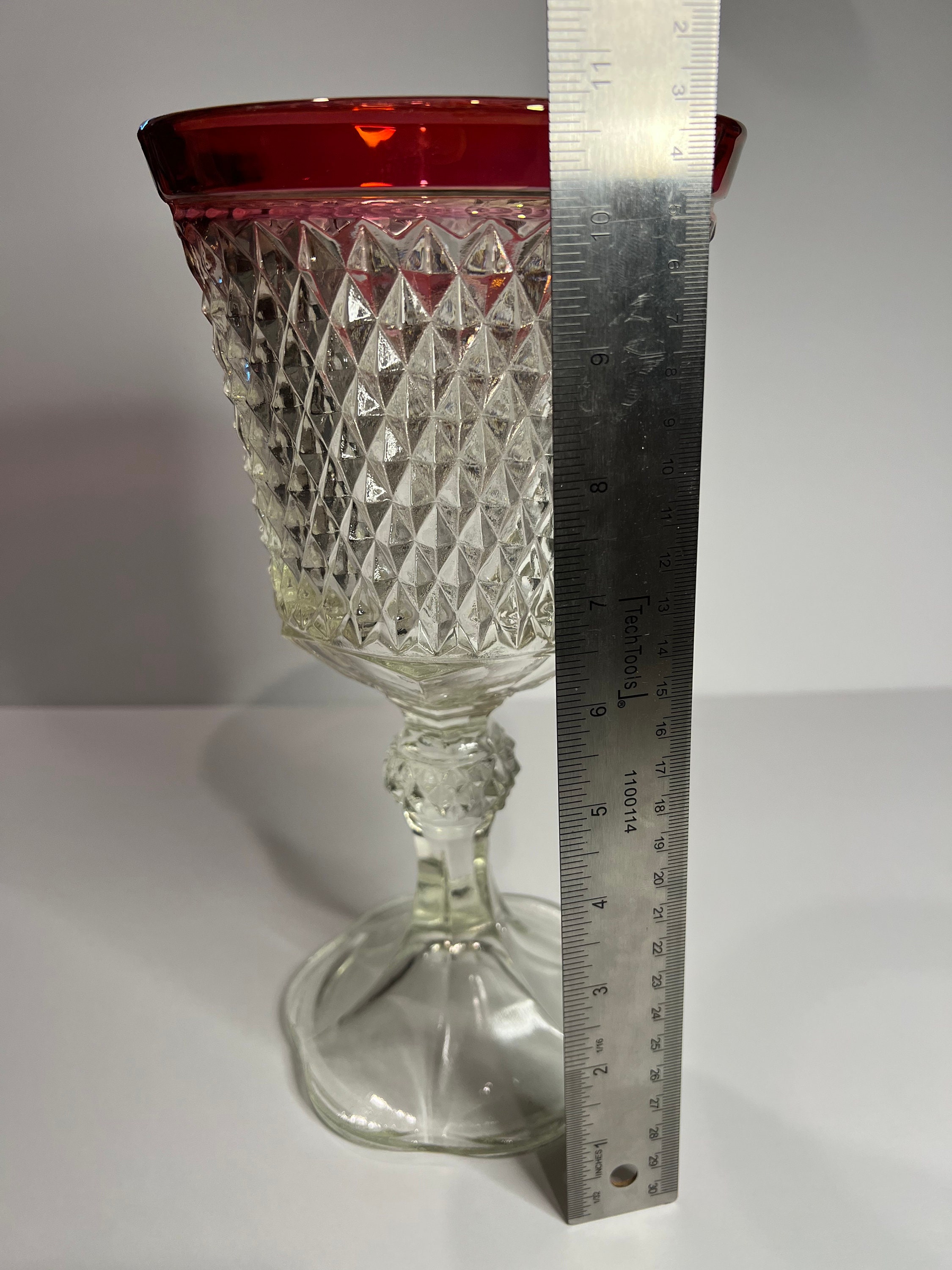Indiana Glass Diamond Point Ruby Large Footed Vase - Etsy