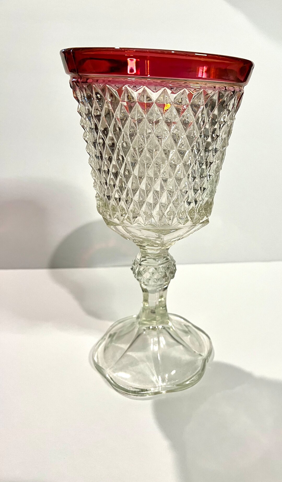 Indiana Glass Diamond Point Ruby Large Footed Vase - Etsy
