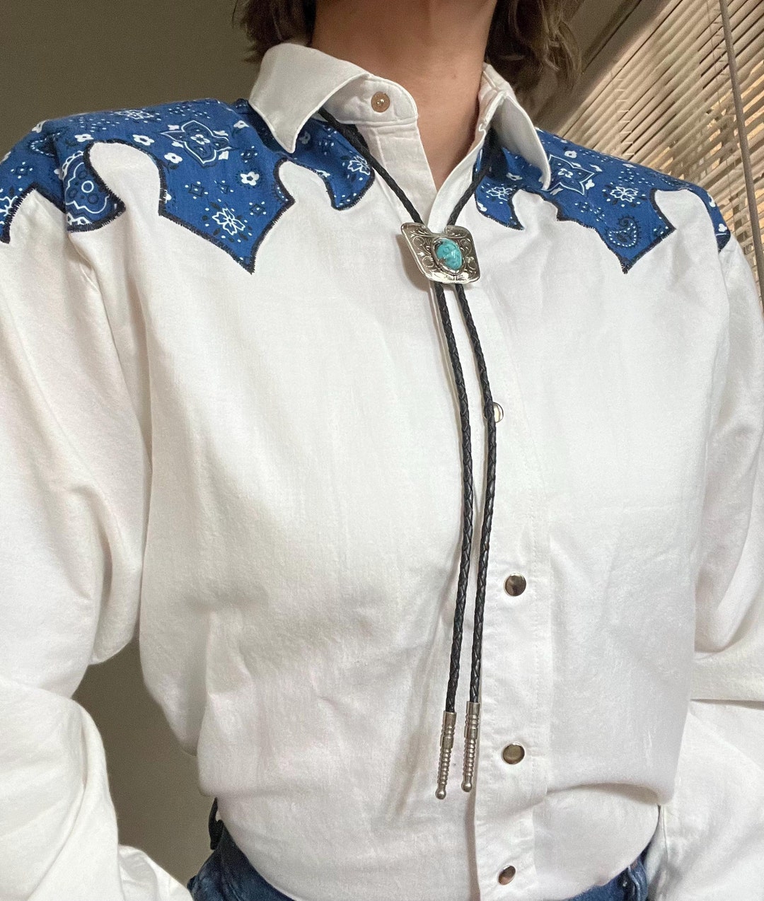 Vintage 90s Panhandle Slim Blue Paisley Western Button up Rodeo Shirt ...