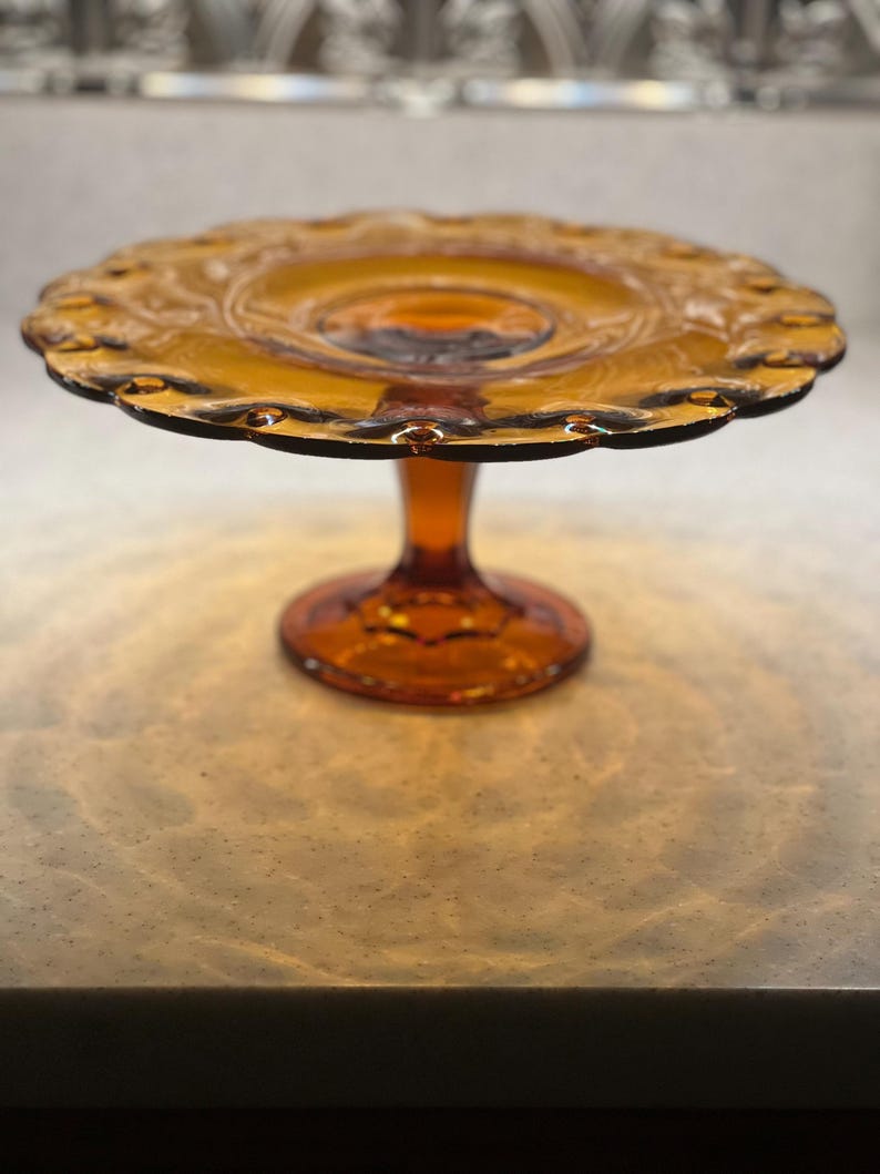 Vintage Indiana Glass Amber Cake Stand - Etsy