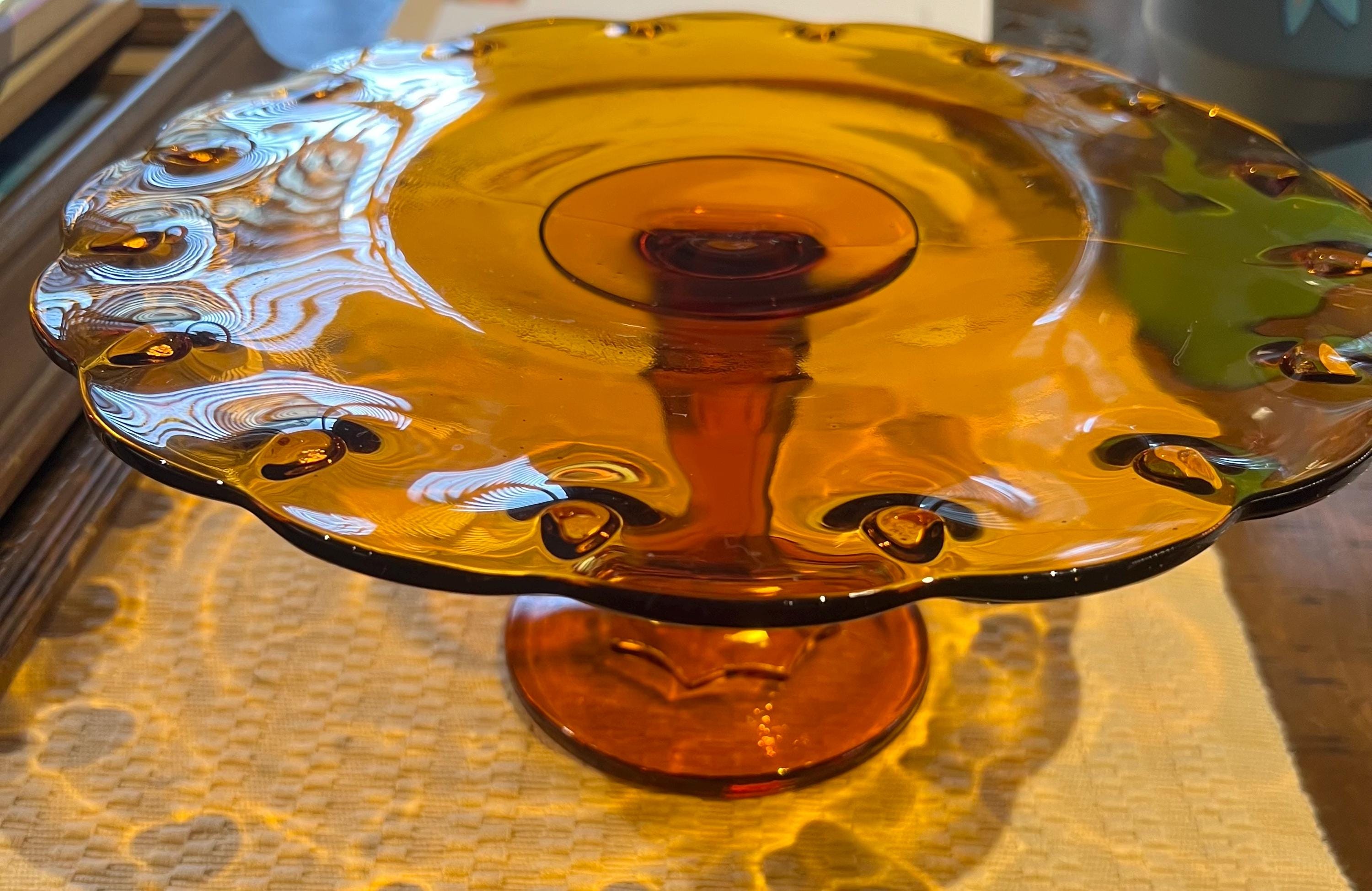 Vintage Indiana Glass Amber Cake Stand - Etsy