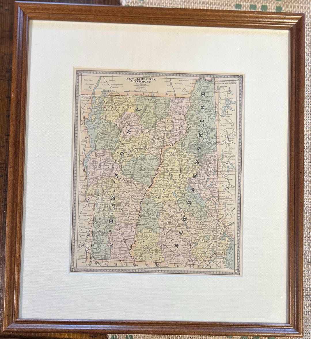 1886 Framed Geo F. Cram Map of New Hampshire and Vermont - Etsy