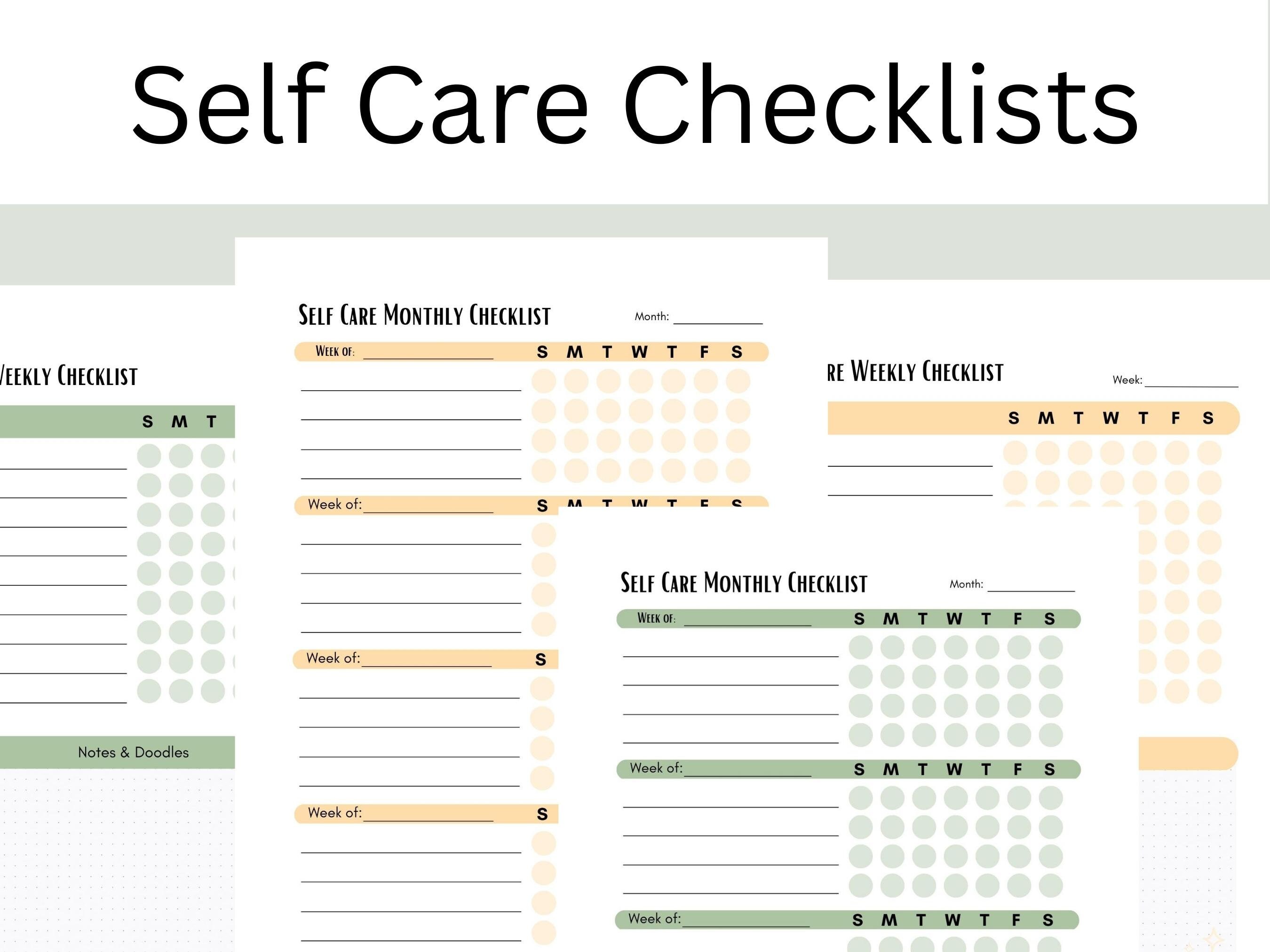 Self Care Checklist, Monthly Self Care Checklist, Weekly Self Care ...